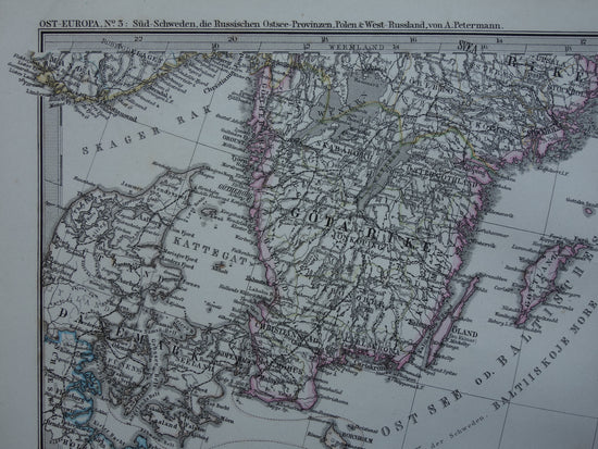 OOSTZEE oude kaart van Baltische Staten Polen in 1876 originele antiek ...