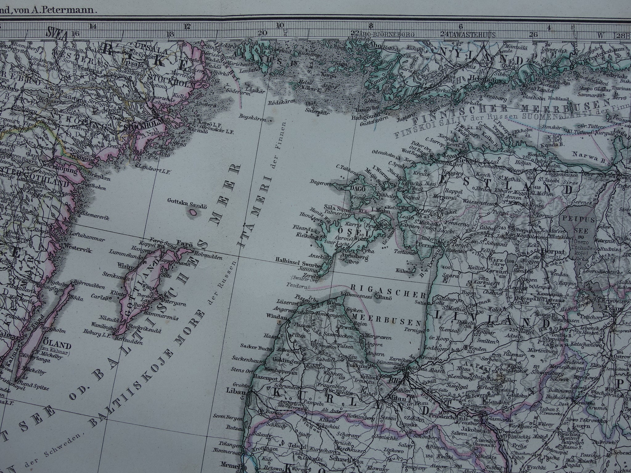 OOSTZEE oude kaart van Baltische Staten Polen in 1876 originele antiek ...