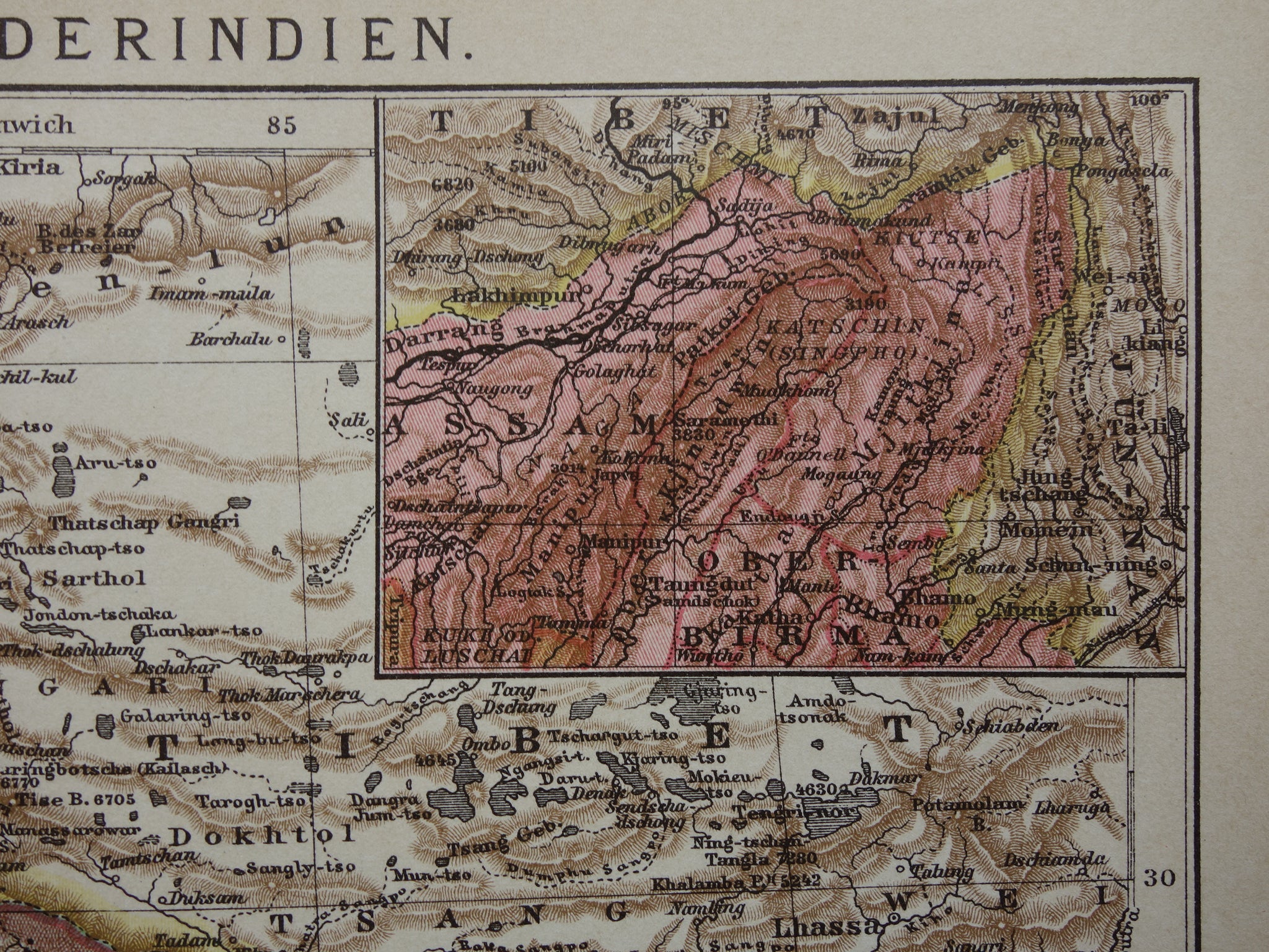 INDIA oude gedetailleerde kaart van India uit 1905 originele vintage l ...