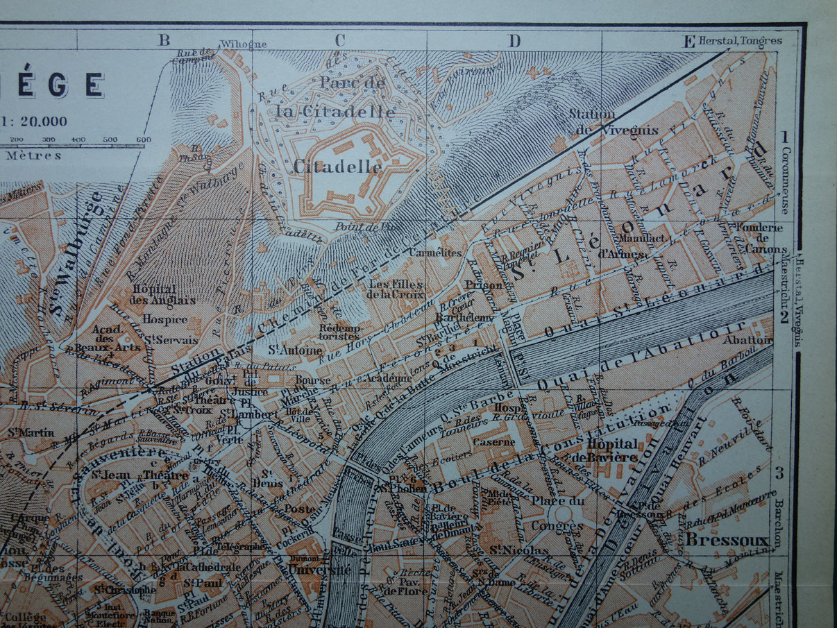 Oude kaart van Luik België uit 1910 originele antieke plattegrond Luik ...