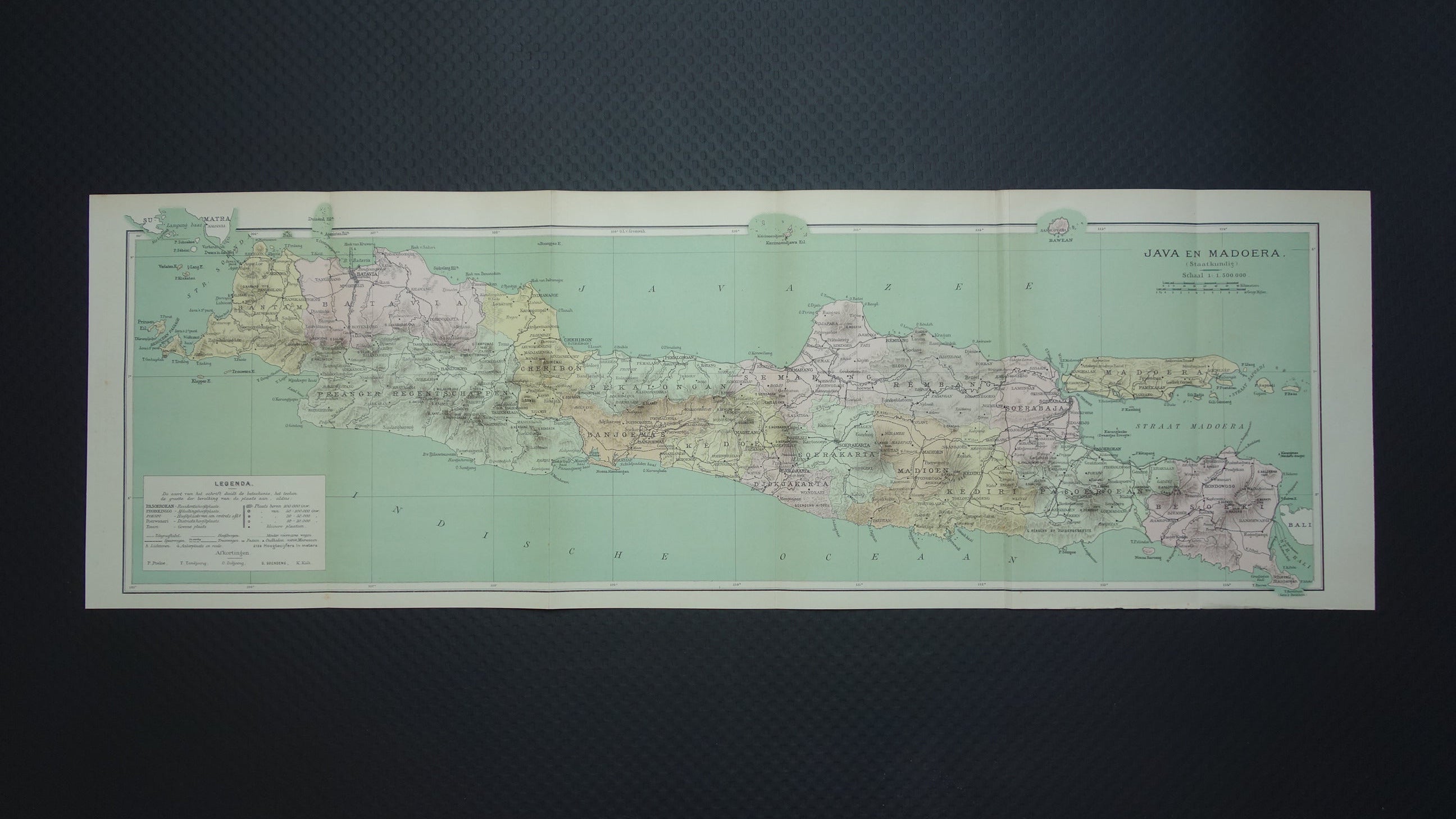 JAVA Grote oude kaart van Java en Madura Indonesië 1908 originele anti ...