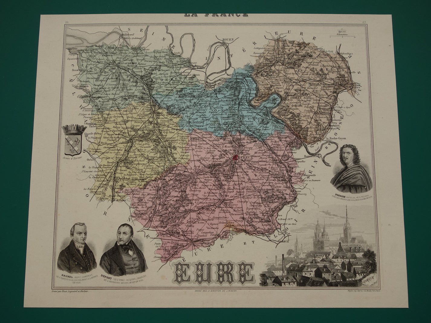 EURE Kaart van Eure departement in Frankrijk uit 1883 originele antiek ...