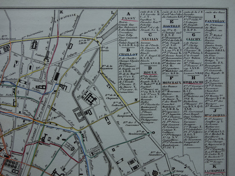 Oude kaart van Parijs met routes van de paardentram / omnibus - zeldza ...