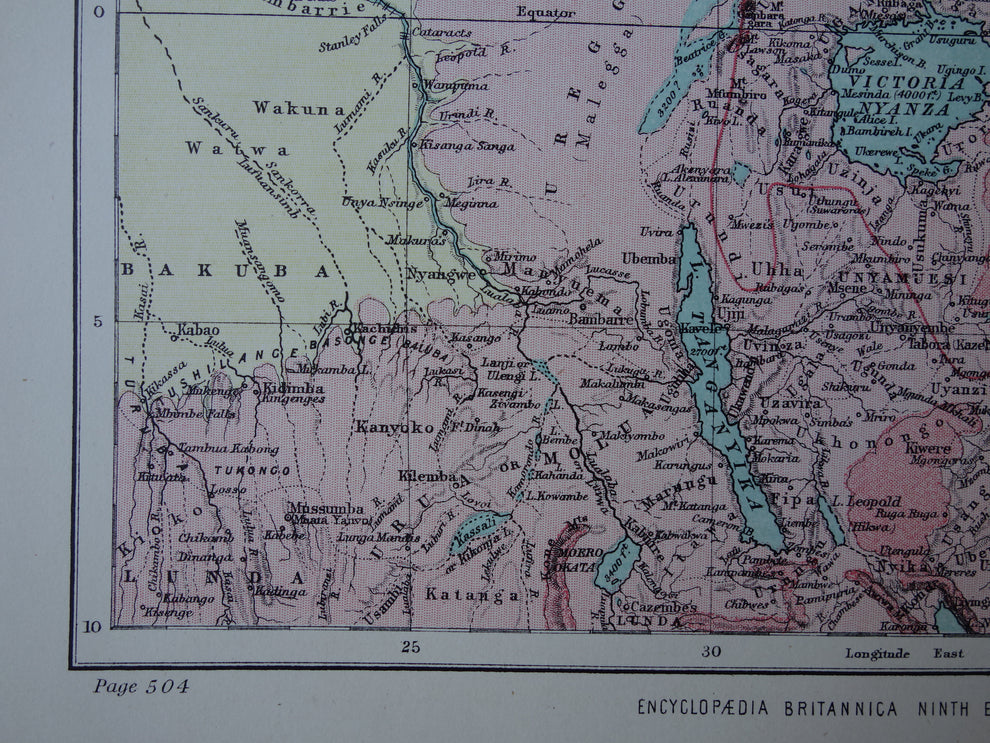 Rivier de Nijl oude kaart van bovenloop Nijl originele antieke Engelse ...