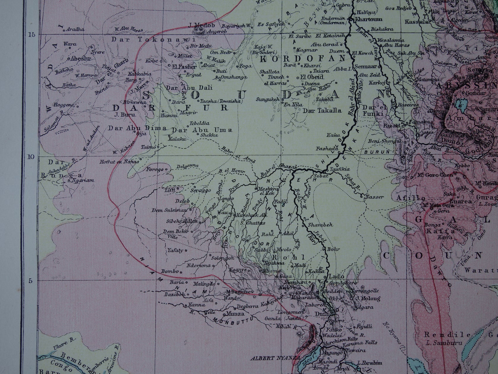 Rivier de Nijl oude kaart van bovenloop Nijl originele antieke Engelse ...