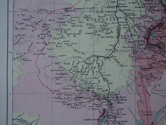 Rivier de Nijl oude kaart van bovenloop Nijl originele antieke Engelse ...