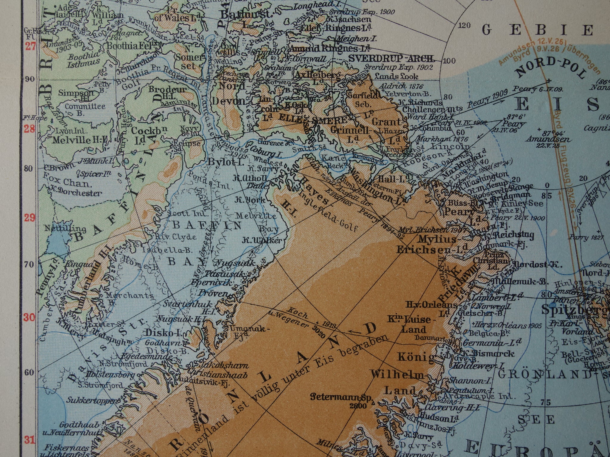 NOORDPOOL oude kaart van het Noordpoolgebied 1928 originele vintage Du ...