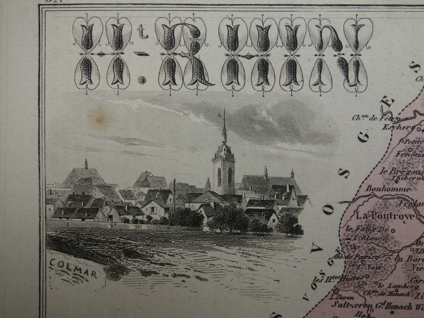 Haut-Rhin Frankrijk Oude kaart uit 1882 originele antieke handgekleurd ...