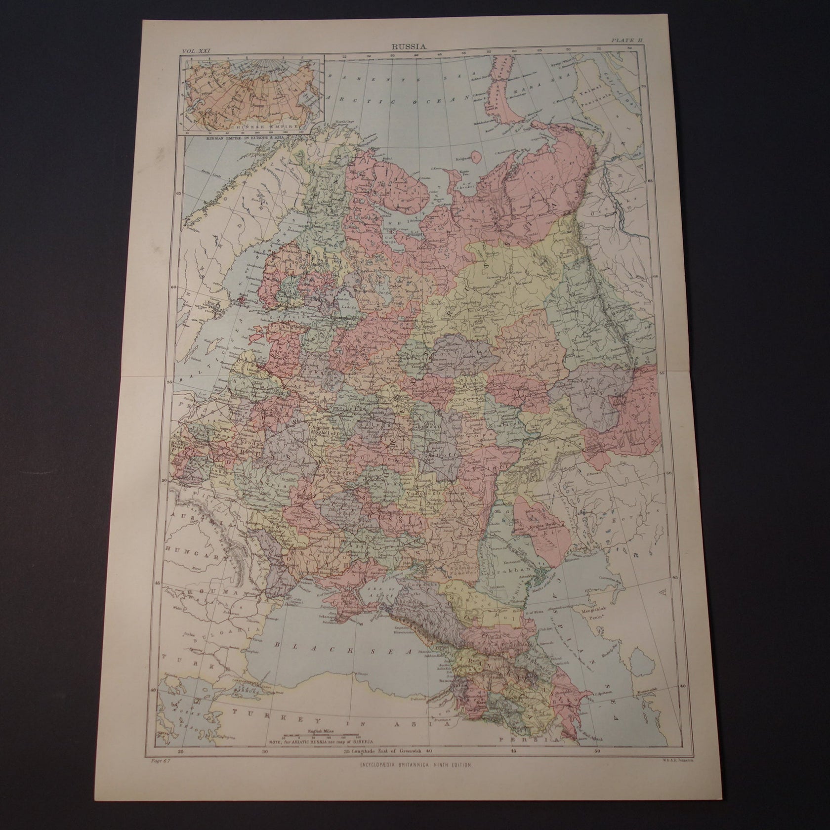 Oude kaart van Europees Rusland uit het jaar 1886 originele Engelse an ...