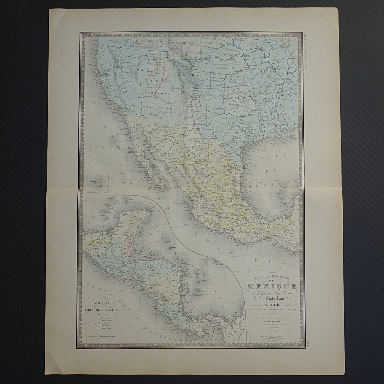 Mexico en Verenigde Staten oude kaart uit 1876 originele antieke landk ...