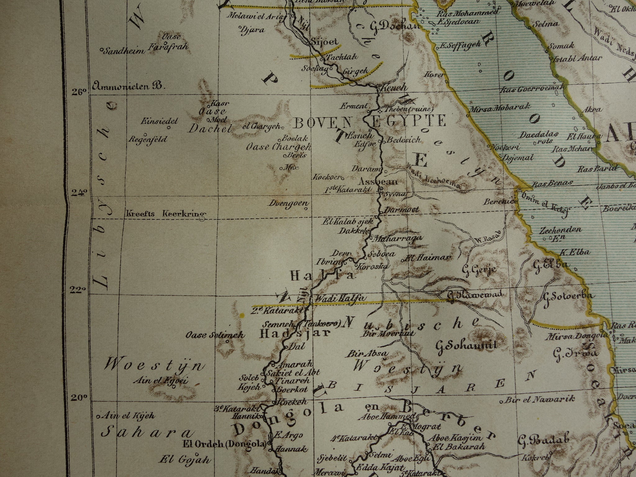 Egypte Soedan en Rode Zee oude landkaart originele antieke Kuyper kaar ...